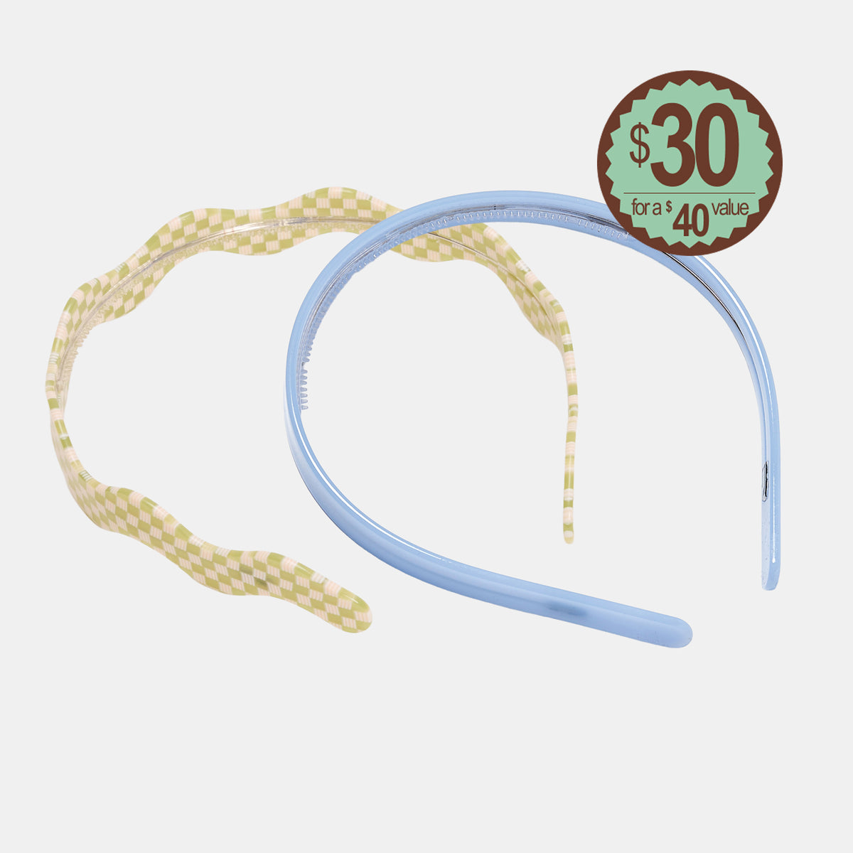 Wavy Olive Check + Classic Periwinkle Headband Bundle – Shop Chunks